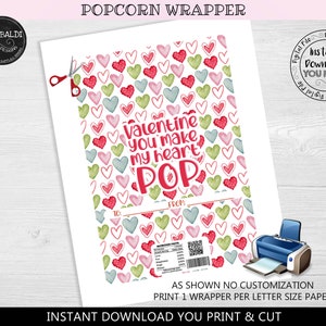 You Make My Heart Pop Valentine's Day Popcorn Wrapper Printable ...