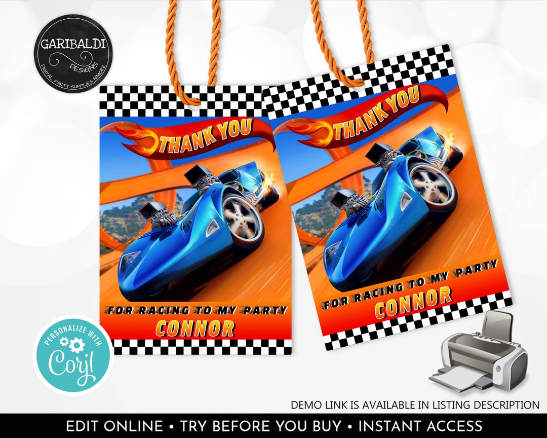 Editable Race Cars Favor Tags Printable Racing Car Party Tags Gift Tags ...