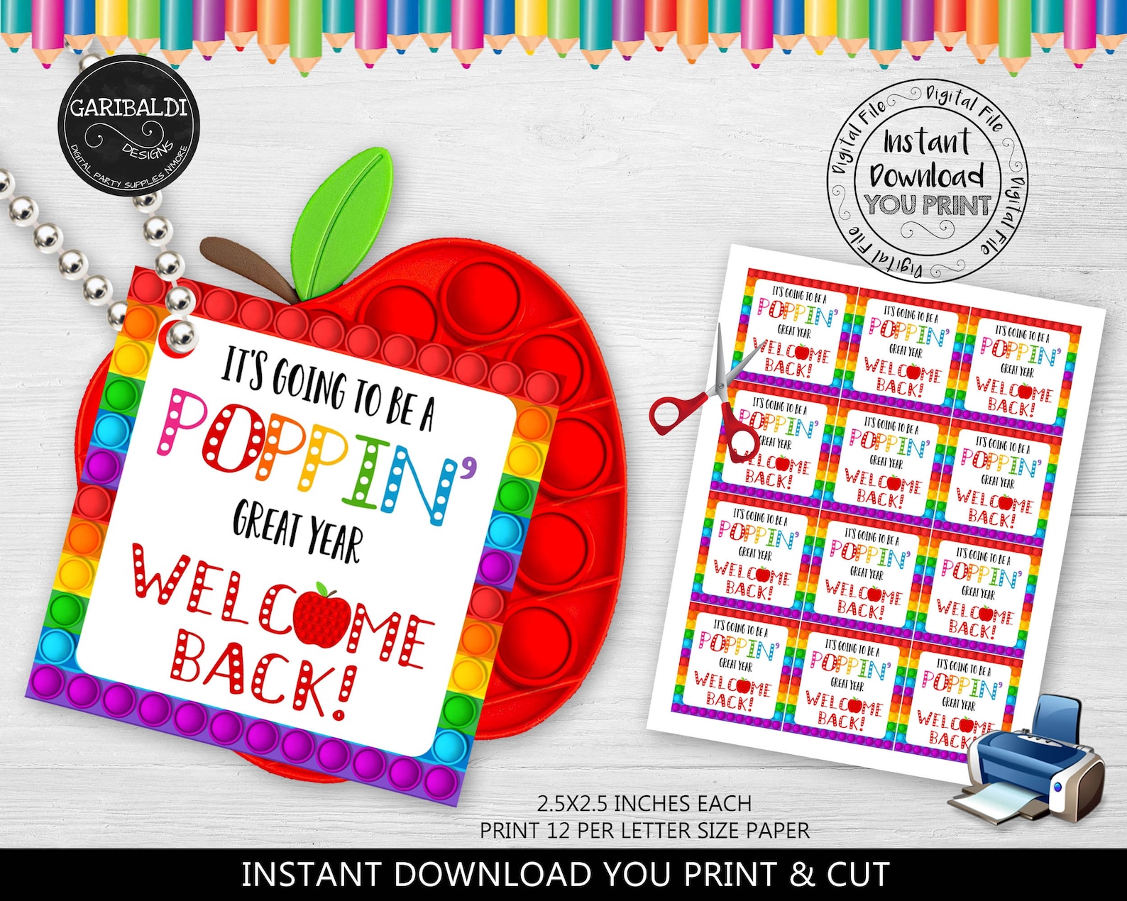 Back to School Gift Tag First Day of School Pop Toy Tag Poppin' Great ...