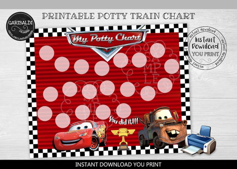 Instant Download Potty Training Chart Printable Race Cars Potty Train ...