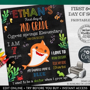 Editable Shark First Day School Sign First Day of School Photo Prop ...