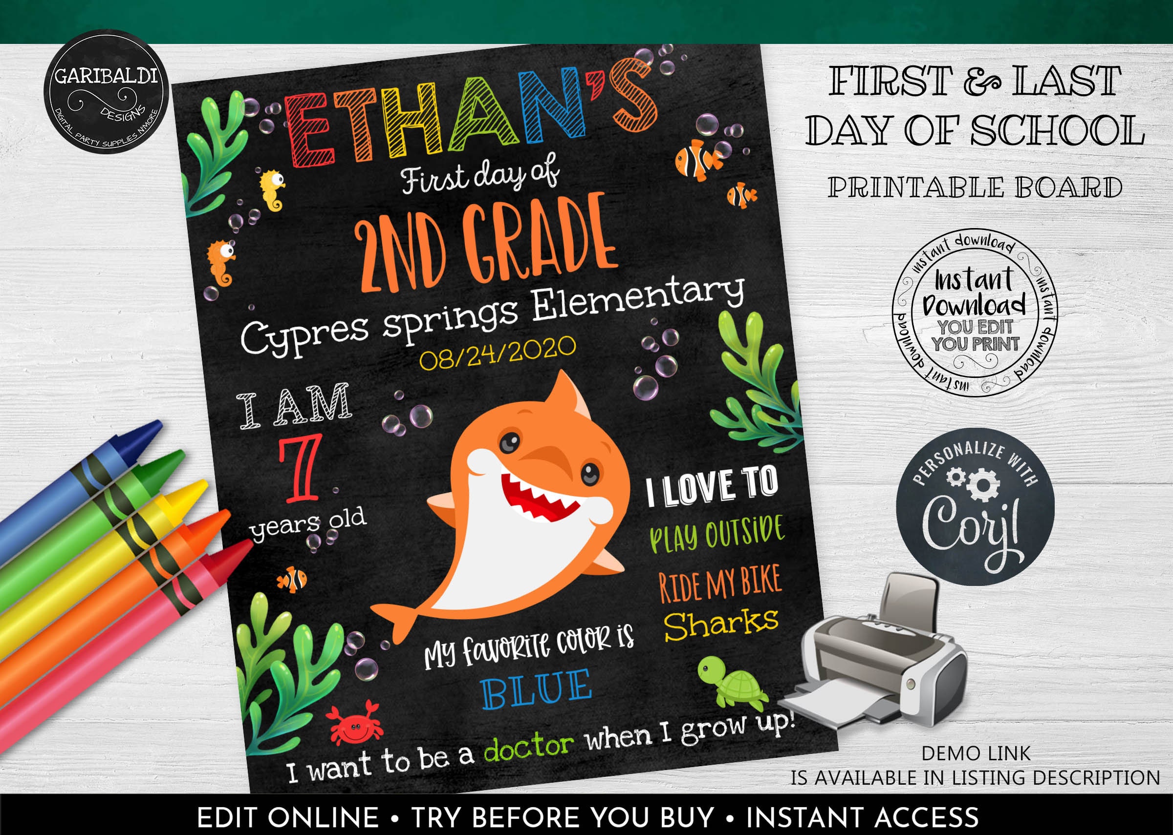 Editable Shark First Day School Sign First Day of School Photo Prop ...