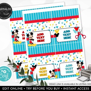 Editable Mickey Food Labels Mickey First Birthday Food Tent Labels ...