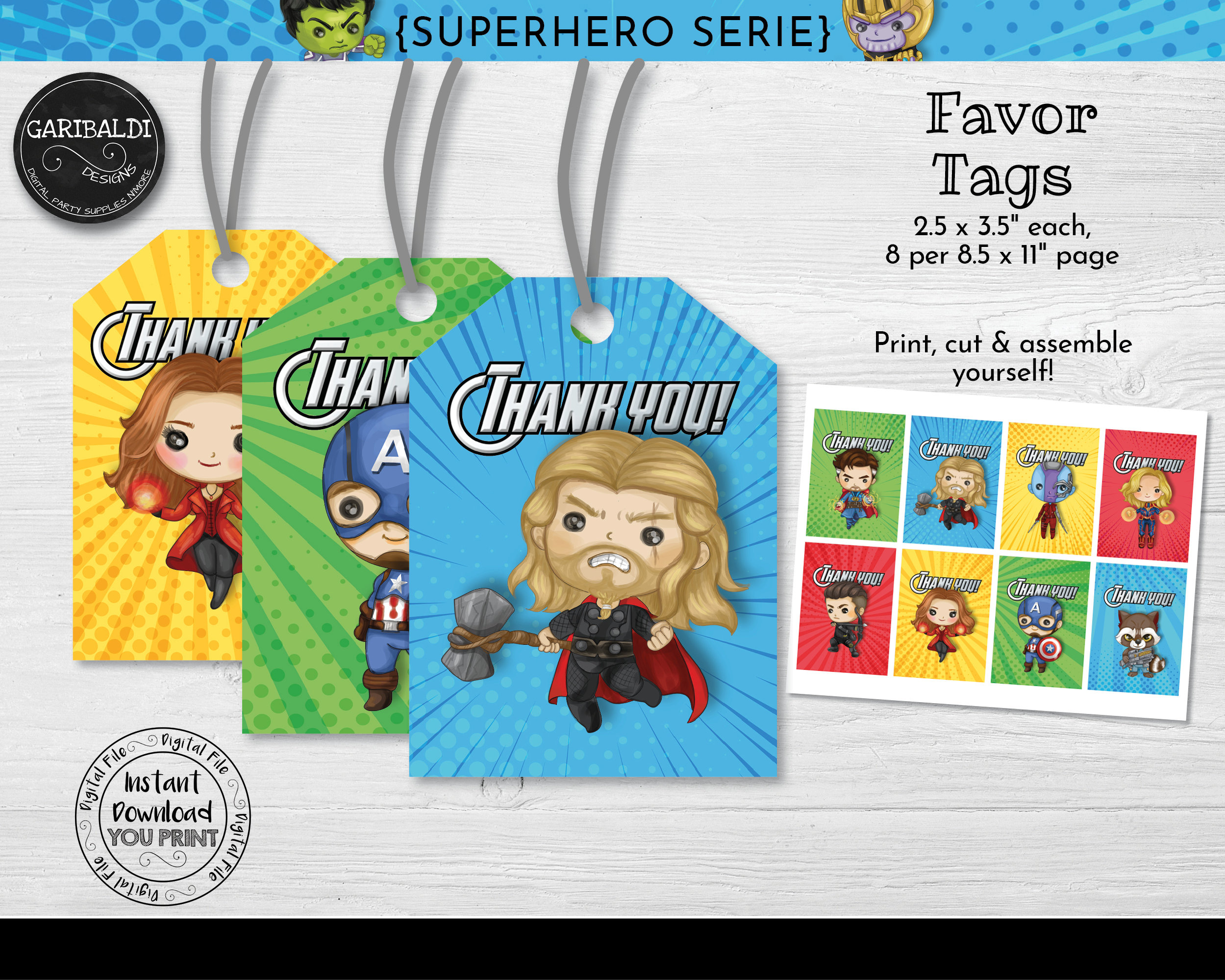 Instant Download Superhero Favor Tags Superhero Gift tags | Etsy