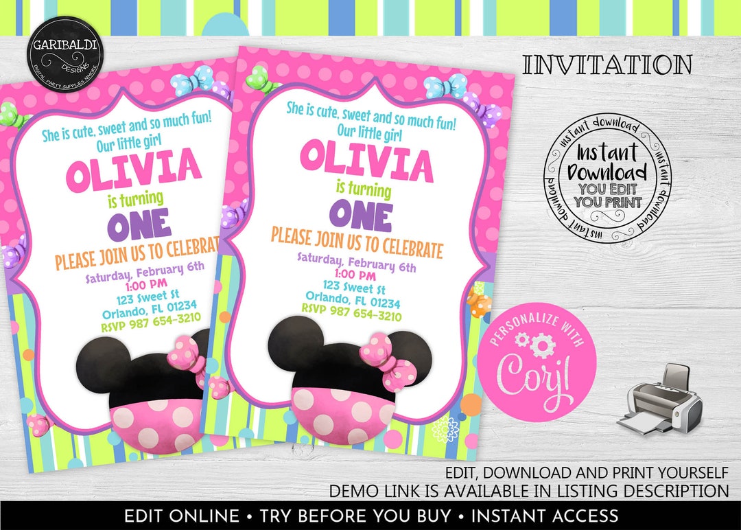 Editable Minnie's Bow-tique Party Invitation Printable - Etsy