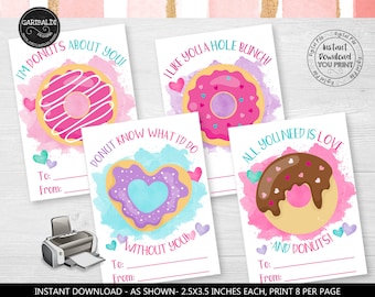 Printable Donut Valentine Cards Donuts Valentine Tag Valentine's Day ...