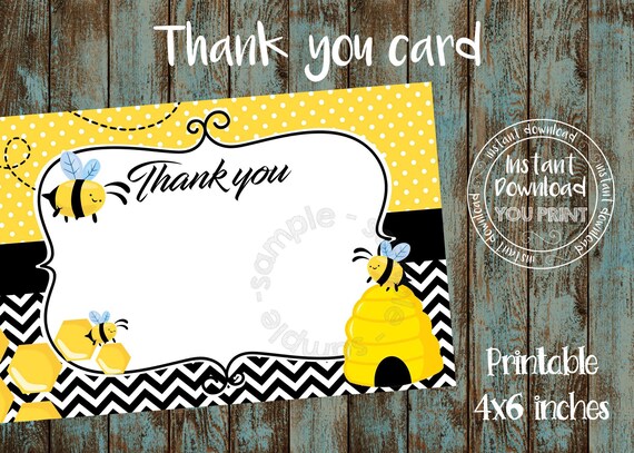 Printable Bumble Bee Thank You Card Honey Bee Thank You Card | Etsy