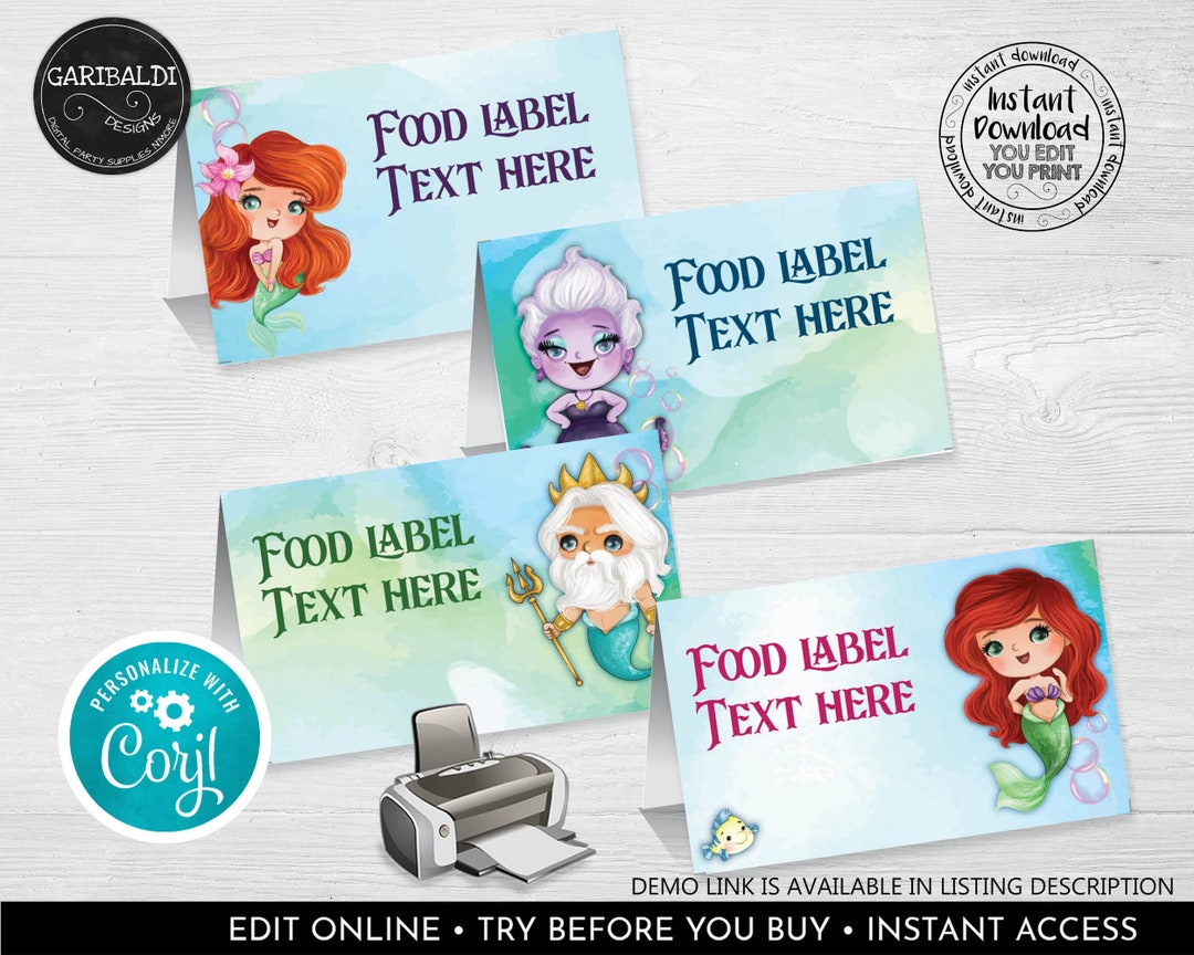 Editable Mermaid Food Labels Our Little Mermaid Place Cards - Etsy