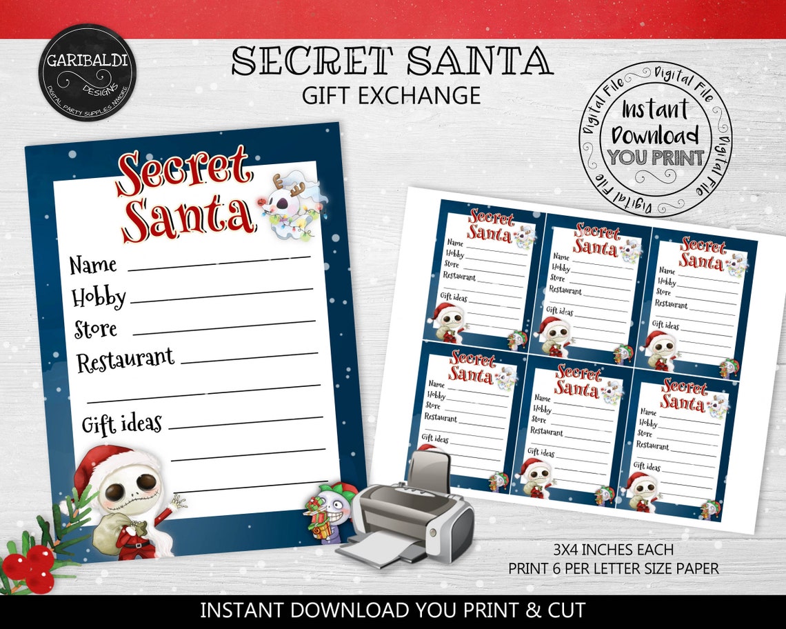 Secret Santa Questionnaire Card Secret Santa Printable Cards - Etsy