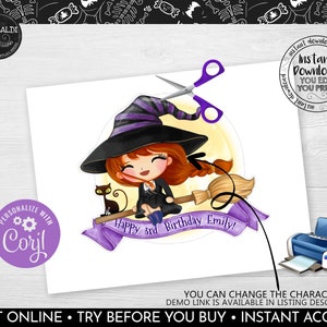 Editable Witch Cake Topper Printable Halloween Witch Birthday ...