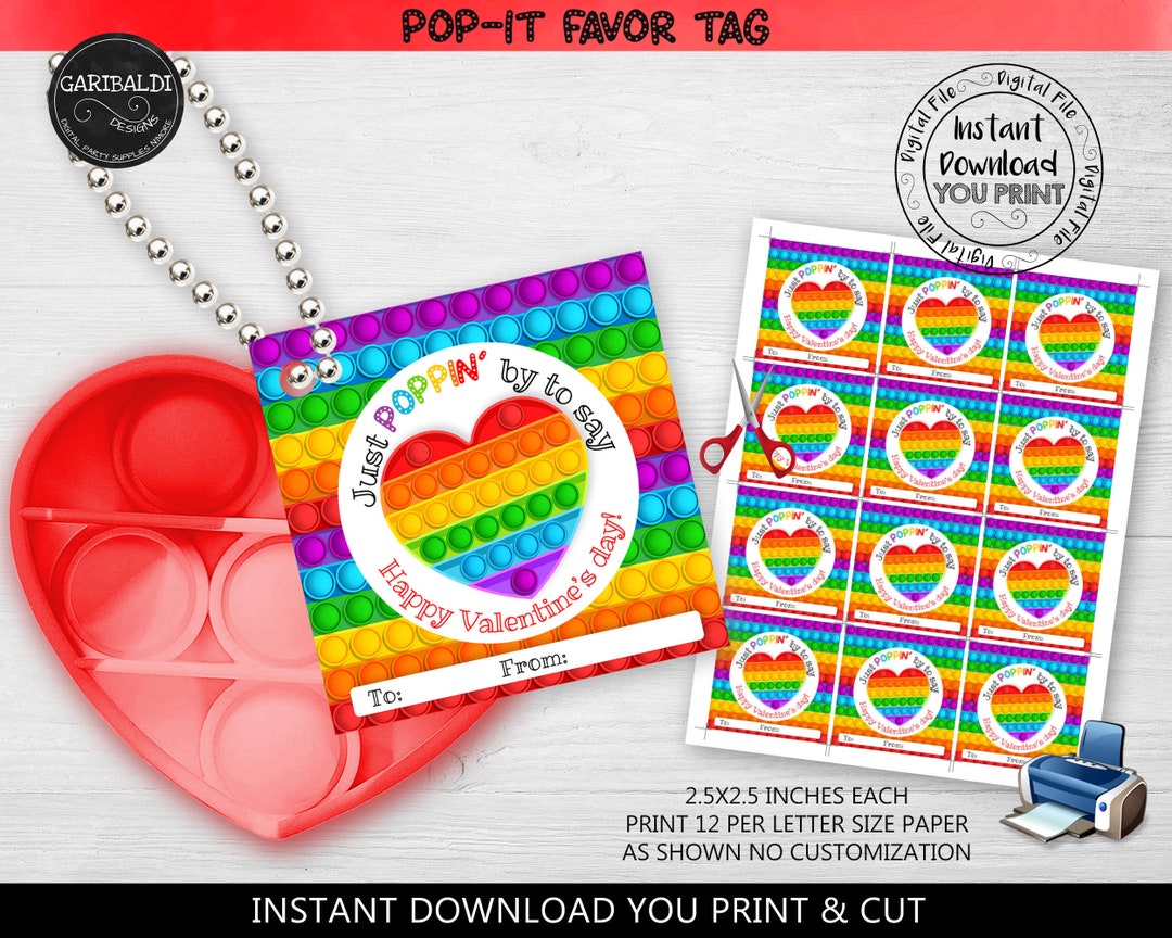 Valentine's Day Gift Tag Printable Valentines Day Pop It - Etsy