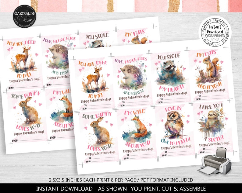 Woodland Valentine's Day Cards Printable Forest Animals School Kids ...