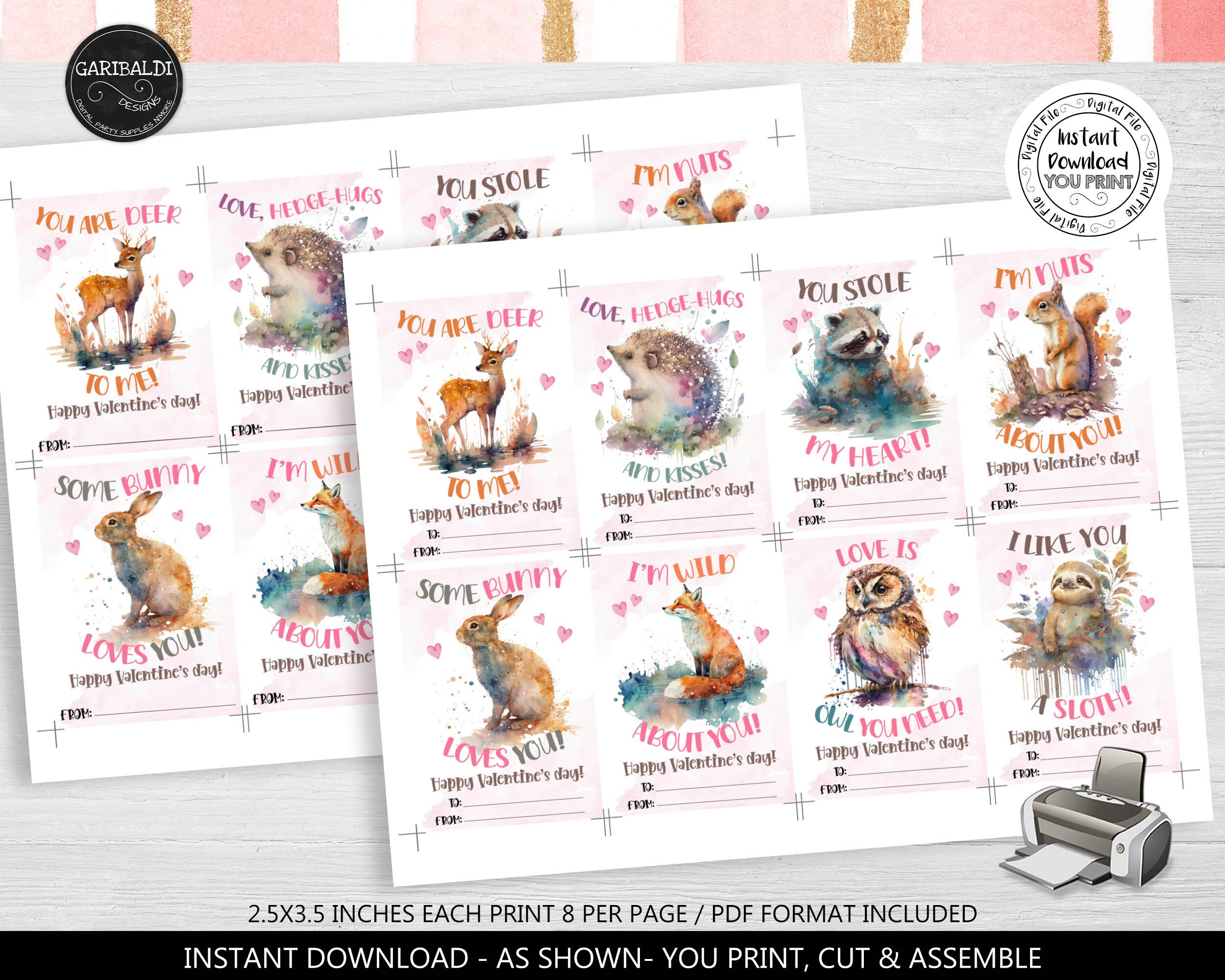 Woodland Valentine's Day Cards Printable Forest Animals School Kids ...