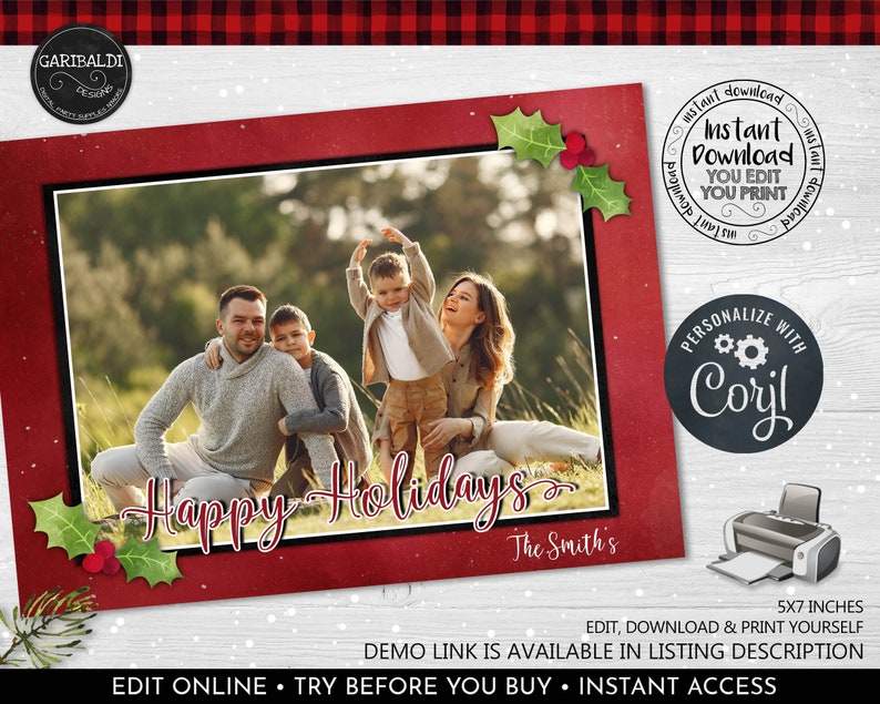 Editable Christmas Card Template Printable Christmas Photo - Etsy