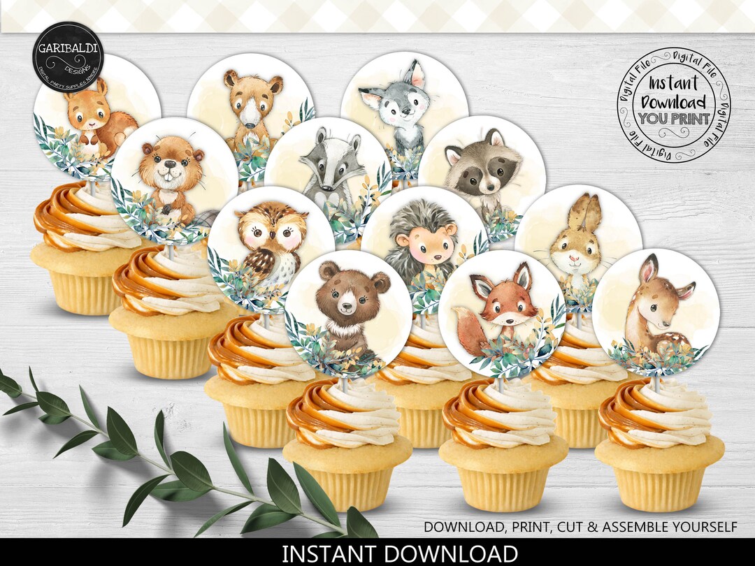Woodland Cupcake Toppers Printable Forest Animals Birthday Party ...