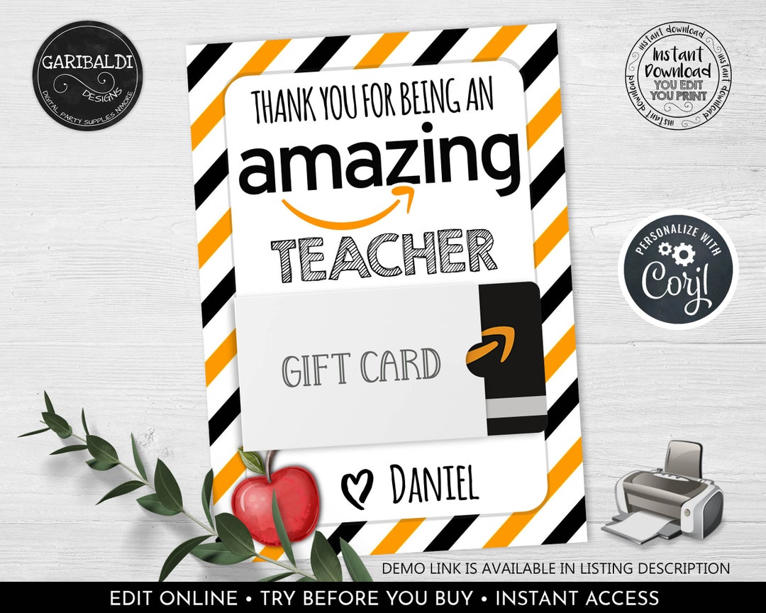 Thank You for Being an Amazing Teacher Gift Card Holder Staff Employee ...
