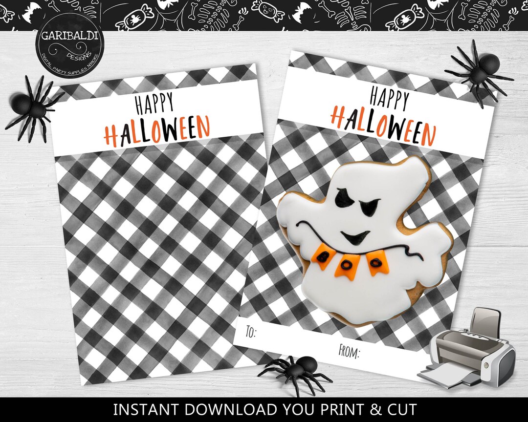 Printable Halloween Cookie Card, Printable Black Gingham Cookie Card ...