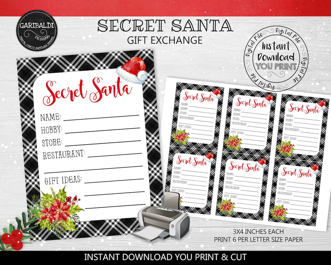 Secret Santa Questionnaire Card Secret Santa Printable Cards - Etsy