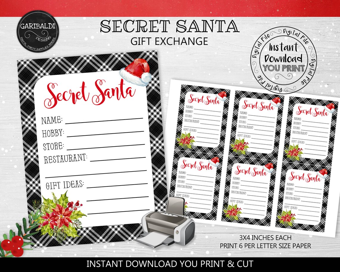Secret Santa Questionnaire Card Secret Santa Printable Cards - Etsy