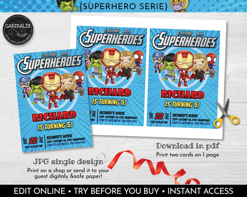 Editable Superhero Invitation Instant Download Superhero | Etsy