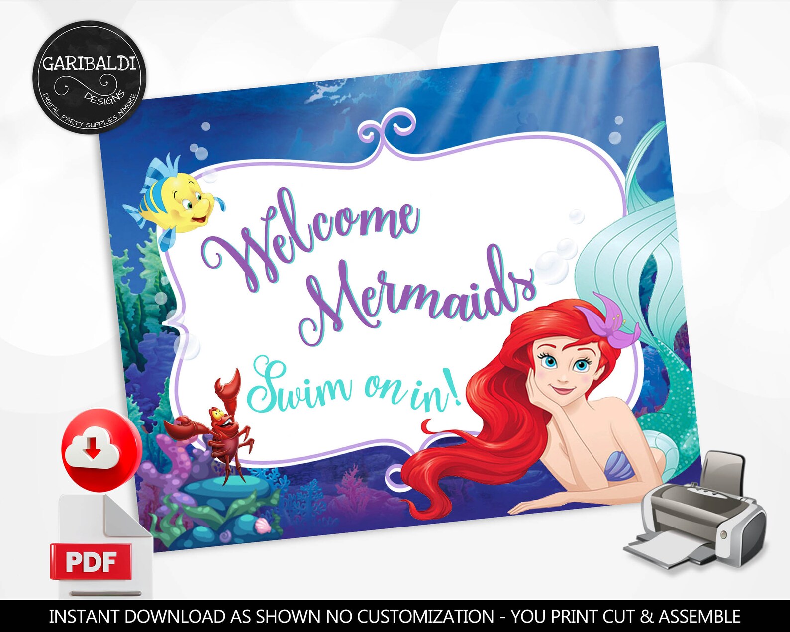 Little Mermaid Welcome Sign Welcome Mermaids Party Poster Printable ...