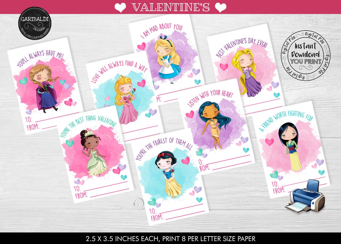 Printable Princess Valentine Cards Kids Valentine Cards School ...