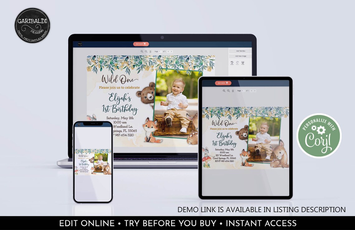 Editable Woodland Invitation Forest Animals Birthday Party Greenery ...