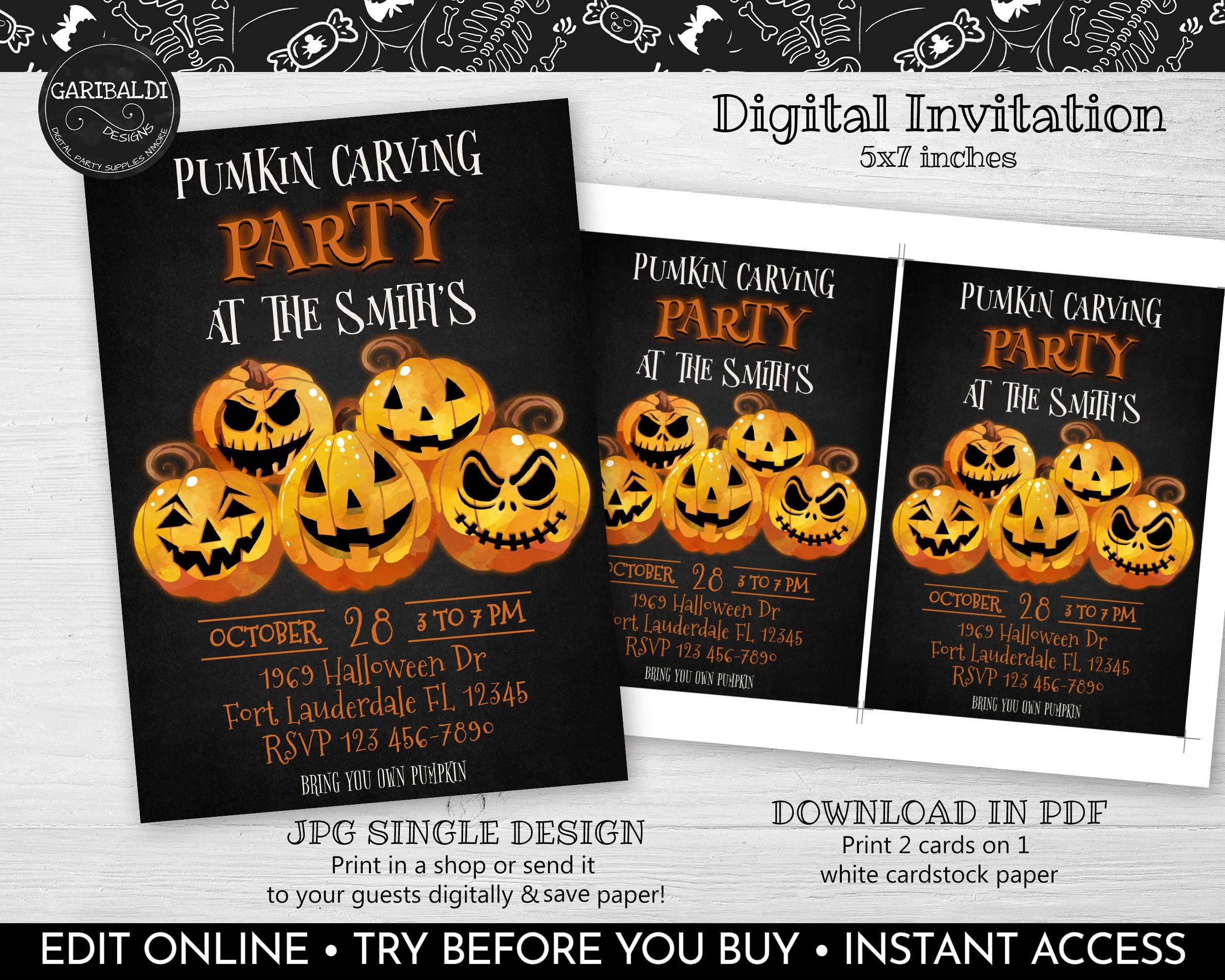 Editable Pumpkin Carving Invitation Printable Halloween Party - Etsy