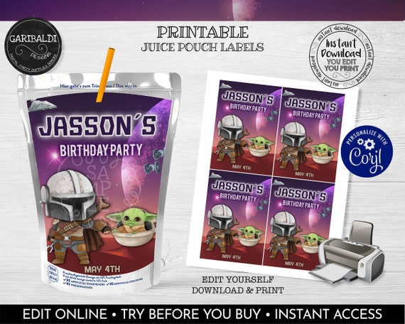 Editable Space Wars Juice Pouch Label Mando Star Wars Capri - Etsy