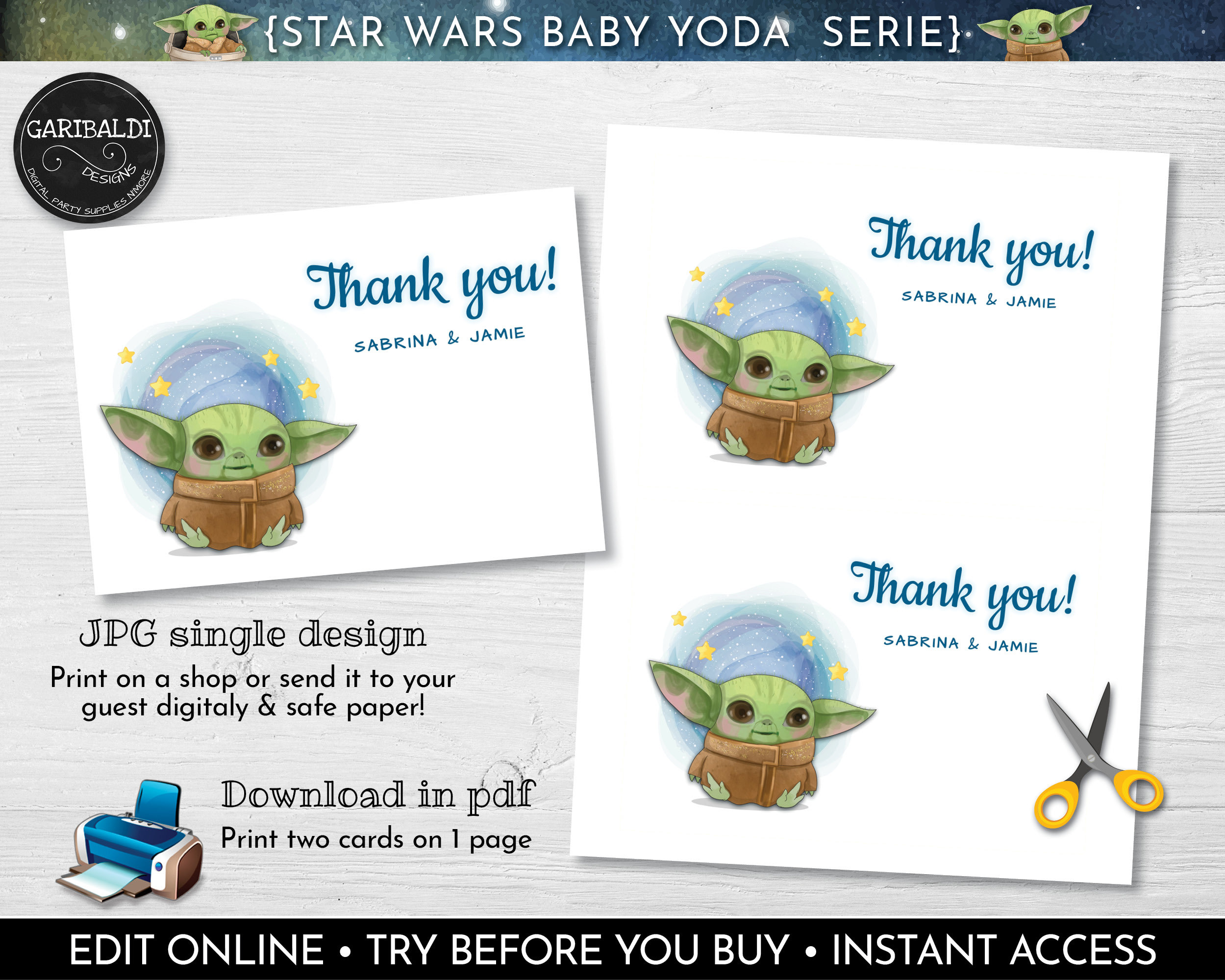 Editable Star Wars Thank You Card Baby Yoda Printable Thank - Etsy
