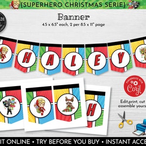 EDITABLE Christmas Banner Superhero Christmas Pennant Banner Instant ...