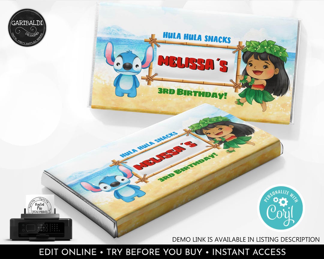 Editable Hawaiian Candy Bar Wrapper Luau Chocolate Bar Label Cute Alien ...
