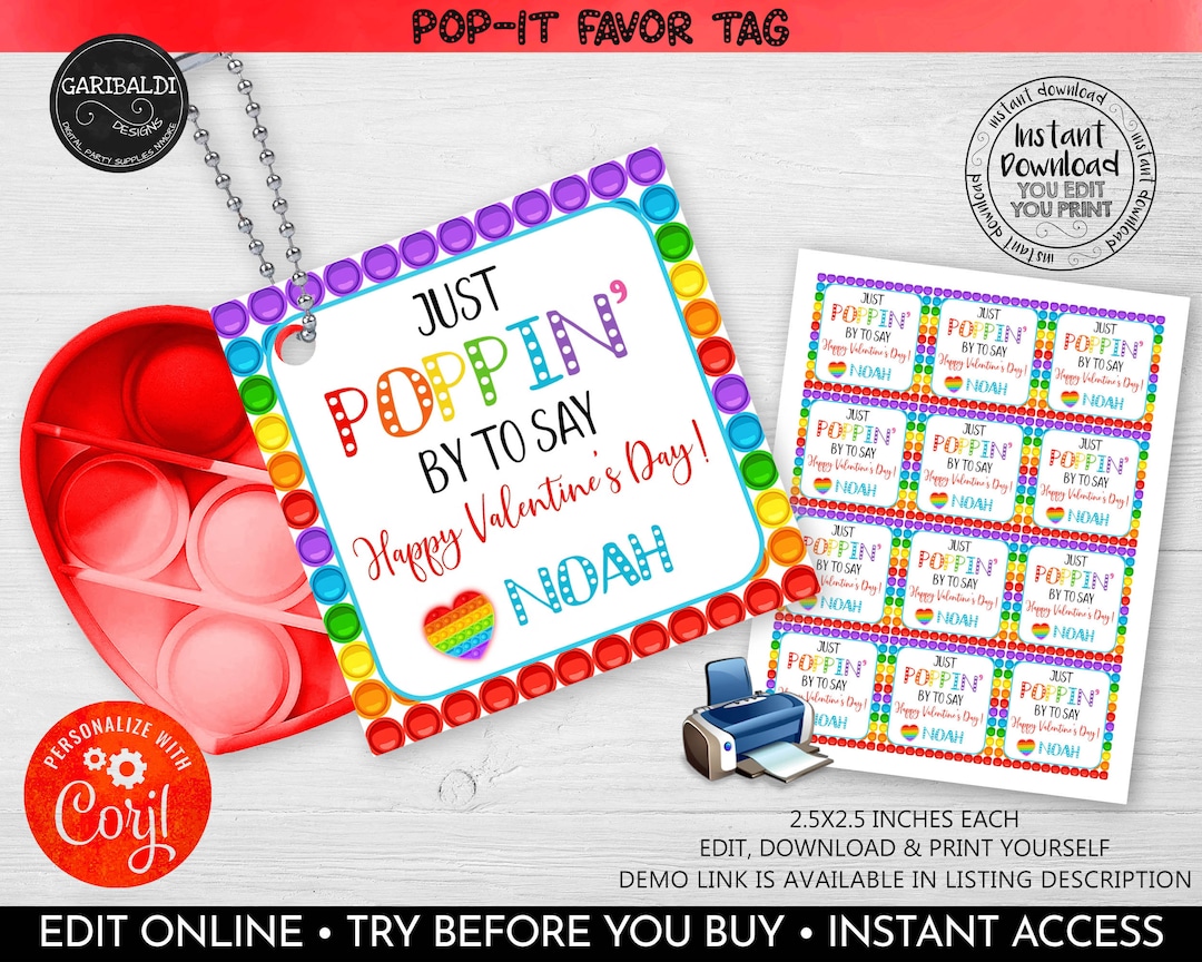 Editable Valentine's Pop Bubble Gift Tags Valentines Day Pop Fidget ...
