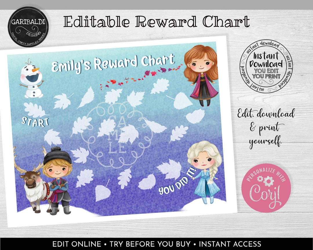 Editable Reward Chart Instant Download Behavior Chart Frozen Potty ...
