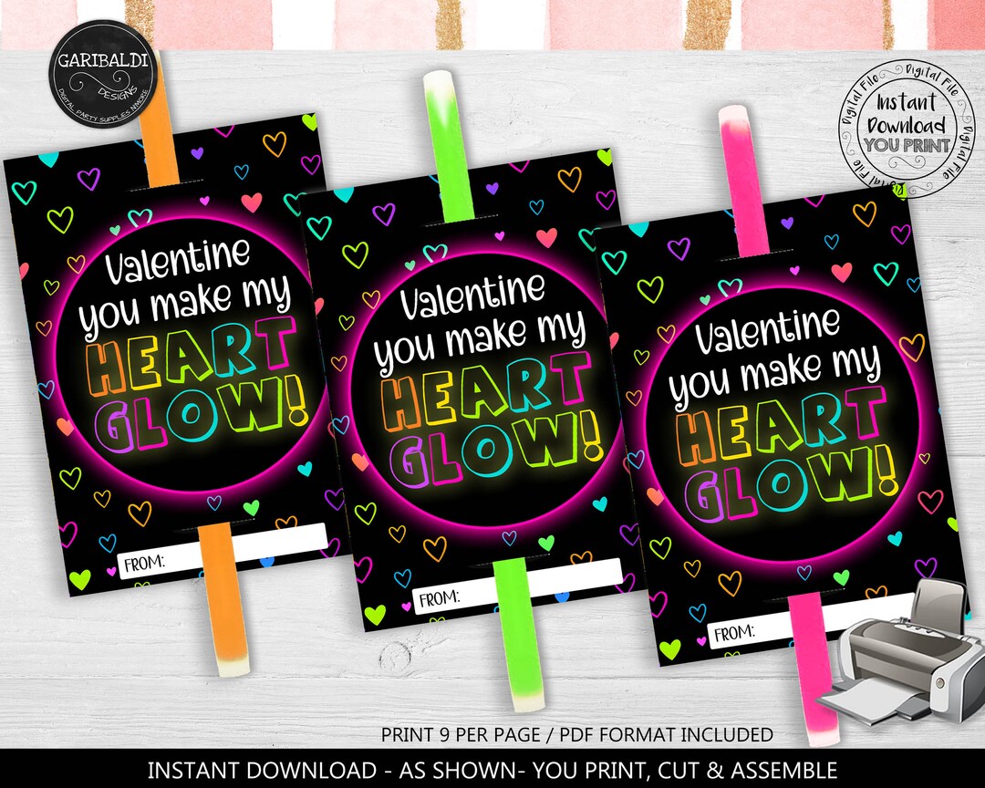 Glow Stick Valentine's Day Card You Make My Heart Glow Stick Card ...