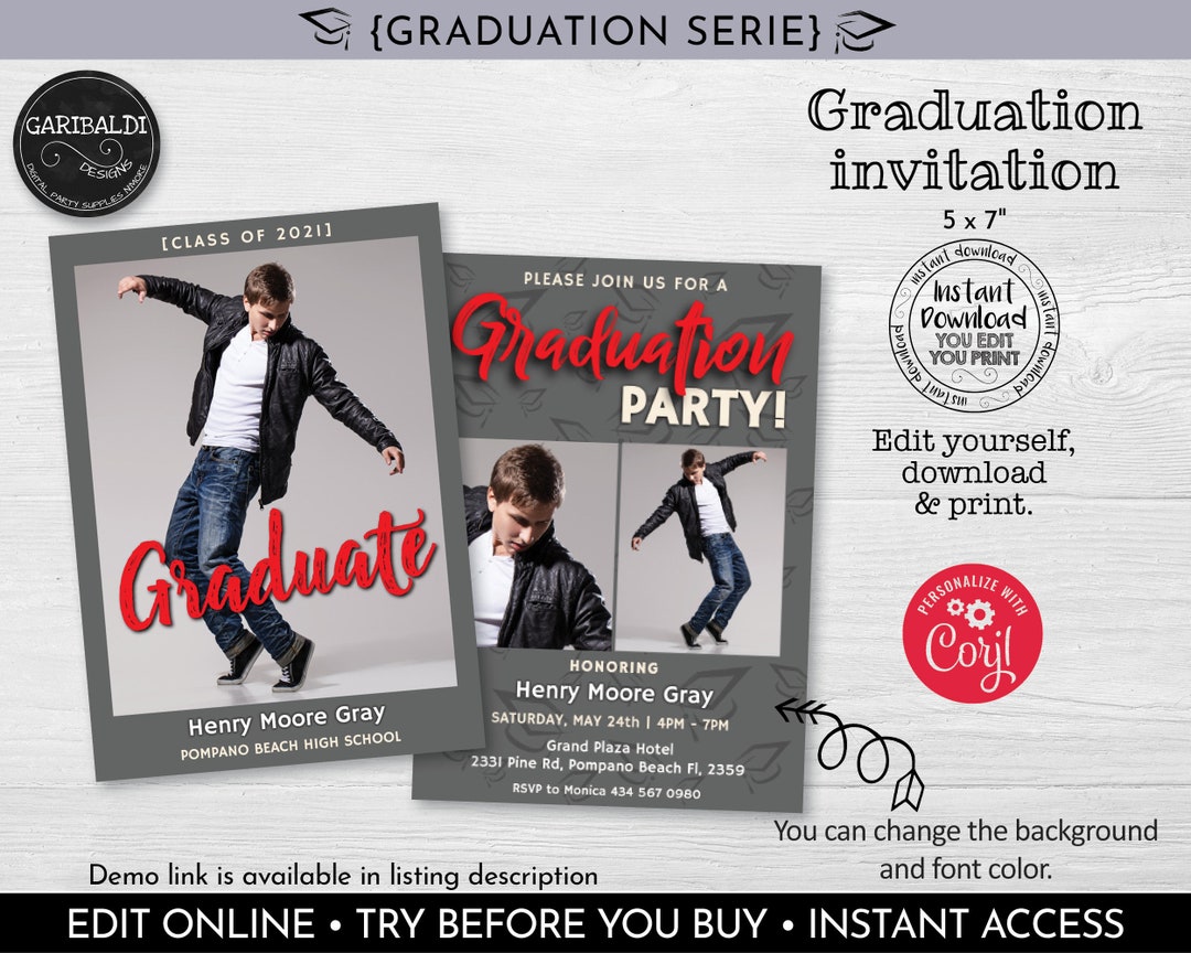 Editable Graduation Invitation Instant Download Graduation Party Invite ...