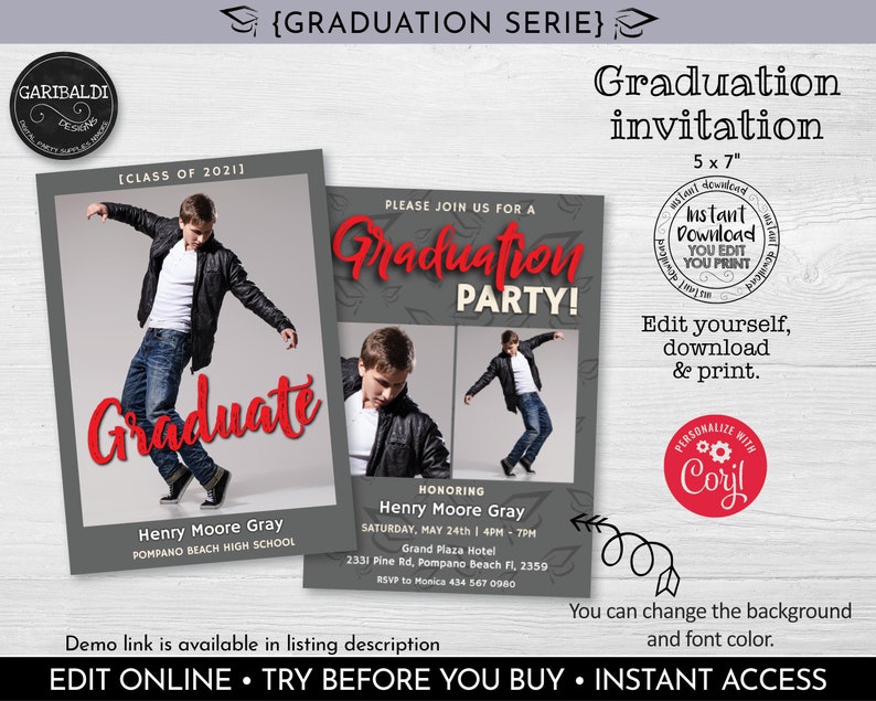Editable Graduation Invitation Instant Download Graduation - Etsy