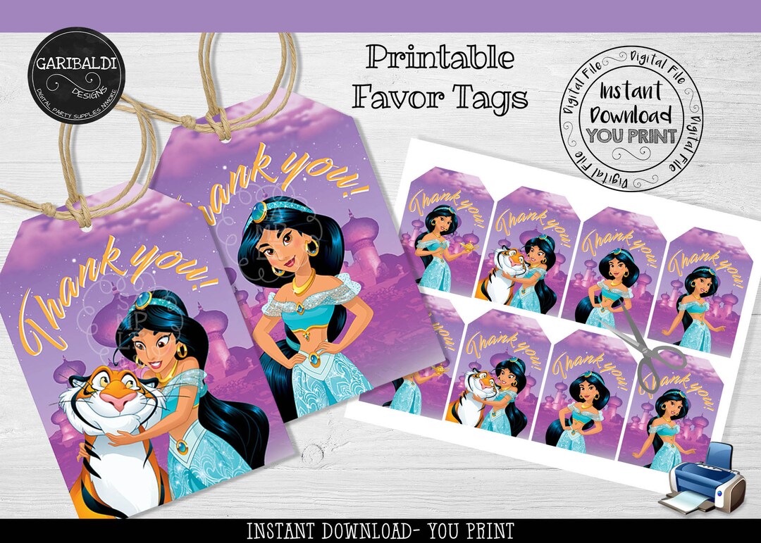 Instant Download Princess Jasmine Favor Tags Printable Birthday Party ...