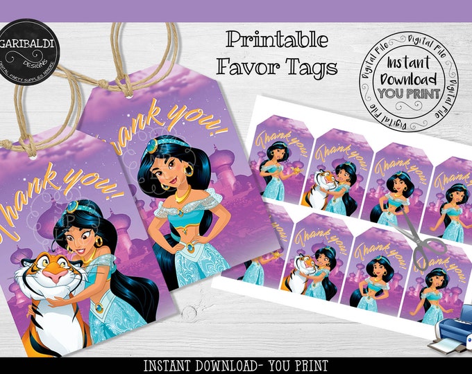 Instant Download Princess Jasmine Favor Tags Printable - Etsy
