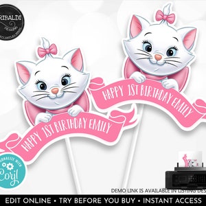 Editable Cat Marie Cake Topper Cute Marie Centerpieces Kitty Cat Marie ...