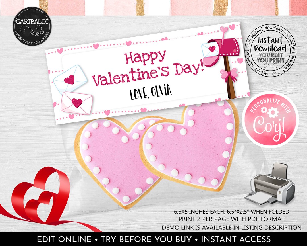 Editable Valentine's Day Bag Topper Happy Valentine's Day Treat Topper ...