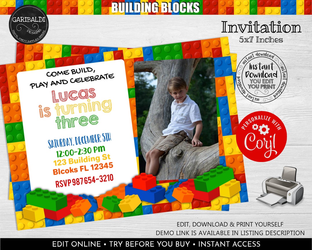 Editable Building Blocks Invitation Building Blocks Printable Invite ...