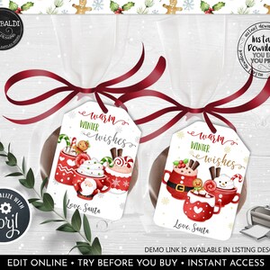 Editable Warm Wishes Tag Personalized Christmas Gift Tag Hot Cocoa Tag ...