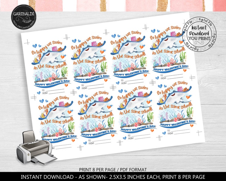 Fish Valentine's Day Cards Happy We Swim in the Same School Tag Ocean ...