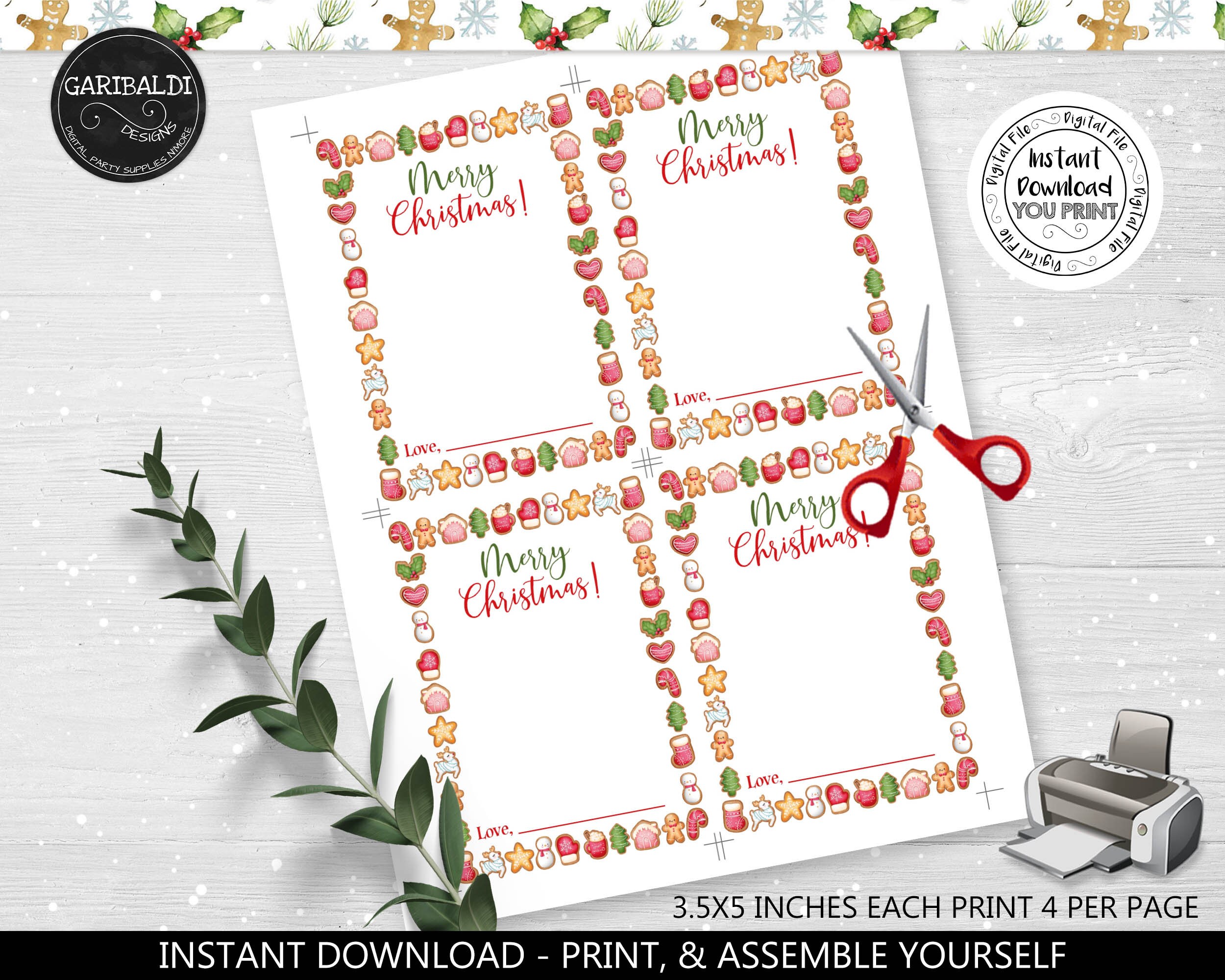 Printable Christmas Cookie Card Santa Cookie Tag Instant Download ...