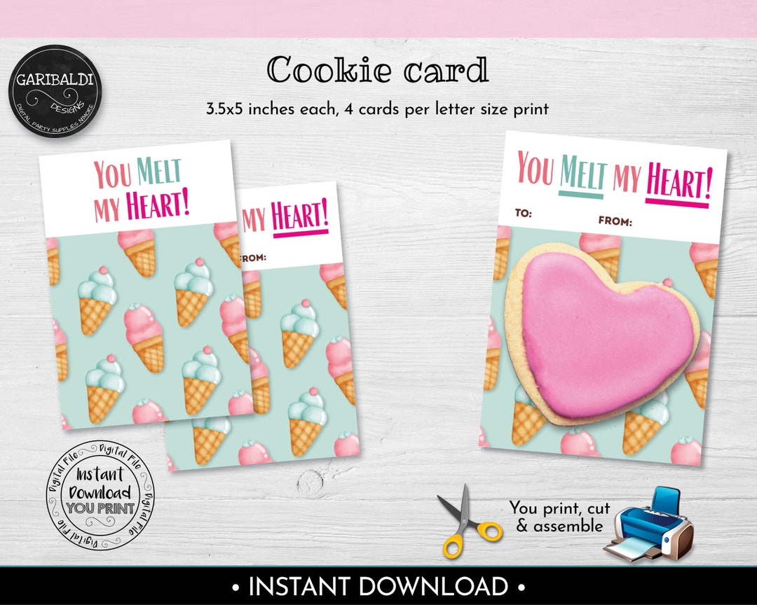 Valentine's Day Cookie Card, You Melt My Heart Valentine Cookie Card ...