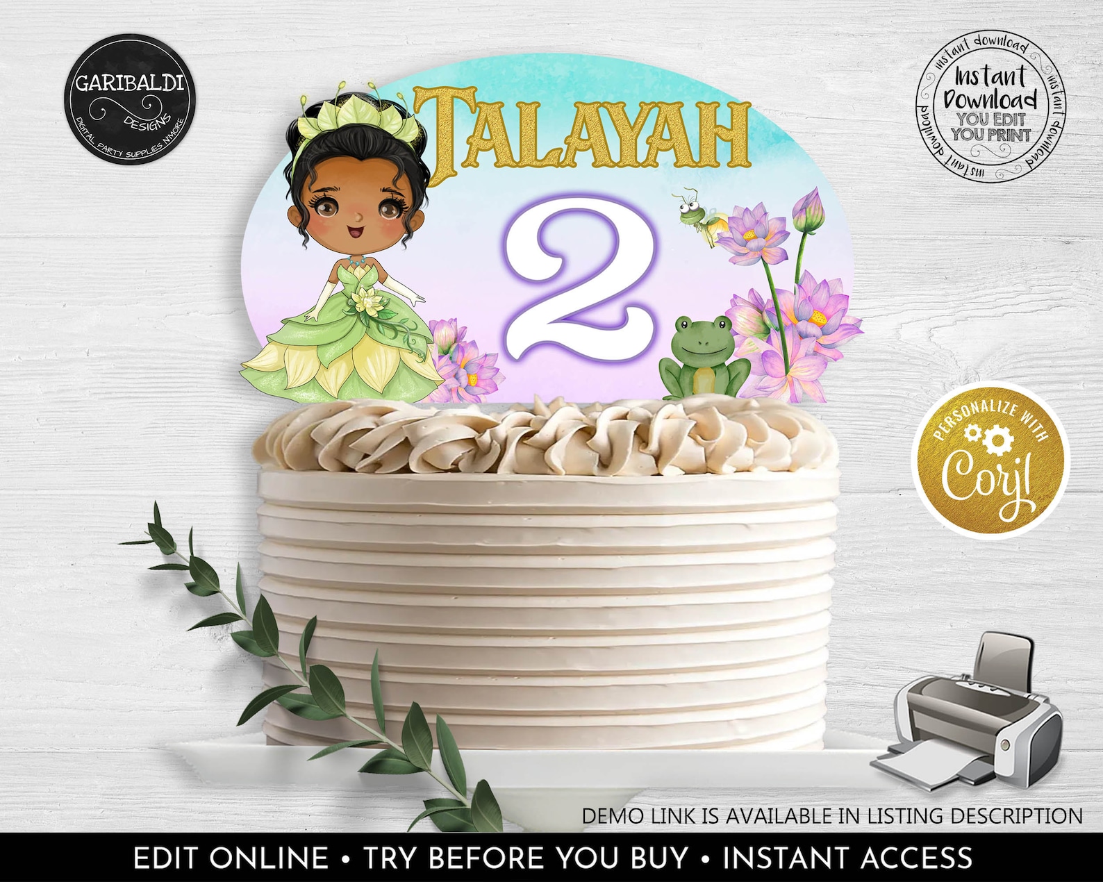 Tiana Cake Topper Editable Princess and the Frog Birthday - Etsy