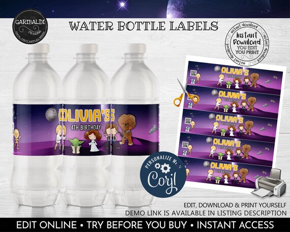Editable Space Wars Water Bottle Labels Star Space Water | Etsy