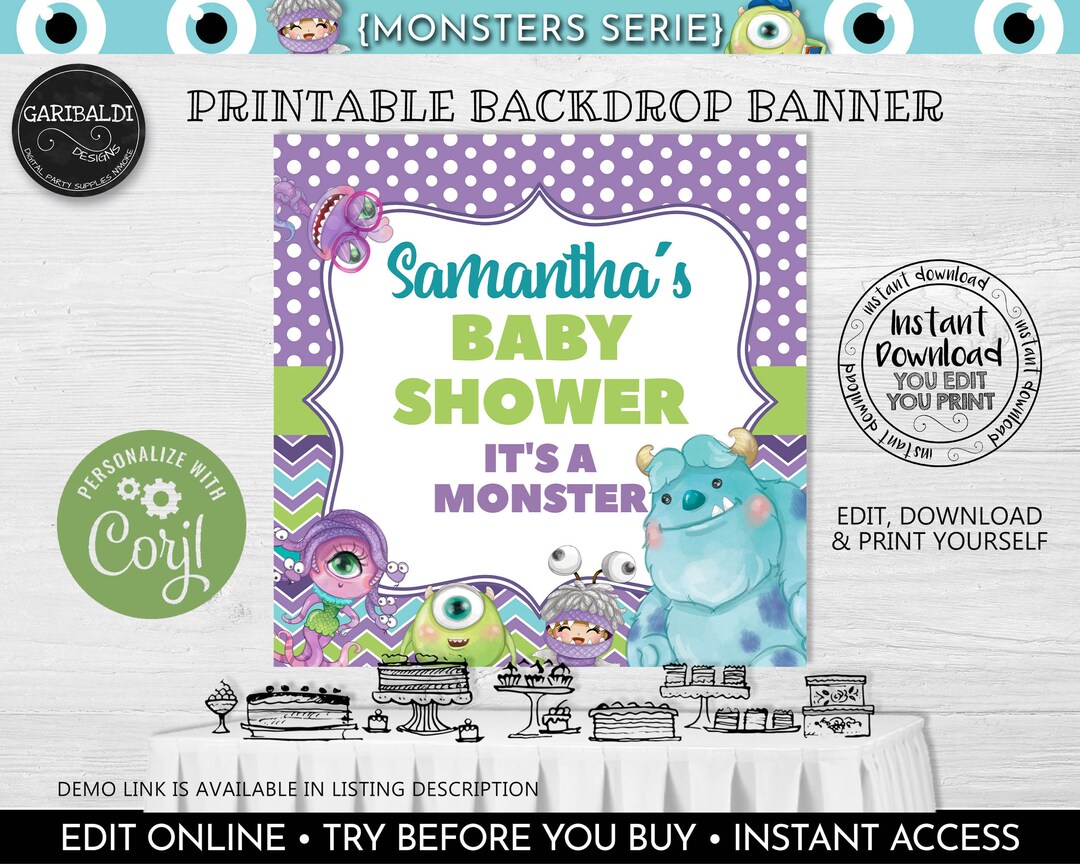Editable Monsters Backdrop Banner Printable Cute Monsters Backdrop ...