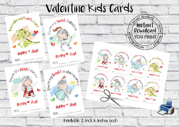 Printable Knight Valentine Cards Kids Valentine Cards School | Etsy